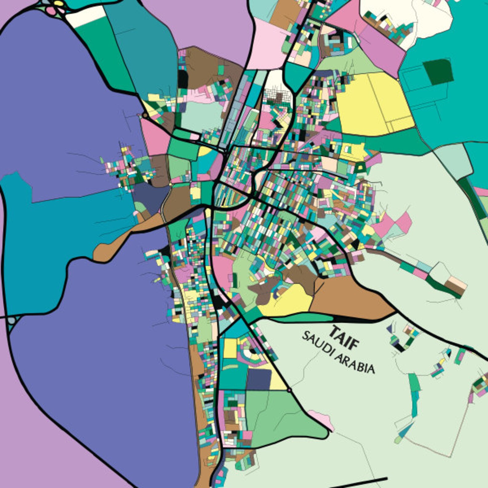 Taif Saudi Arabia KSA Map Print Modern Contemporary Chroma | Etsy