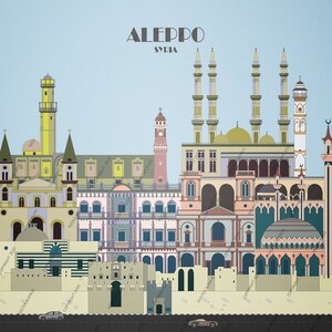 Aleppo, Syria, Travel Poster, City Print, Mosque Drawing, Church ...