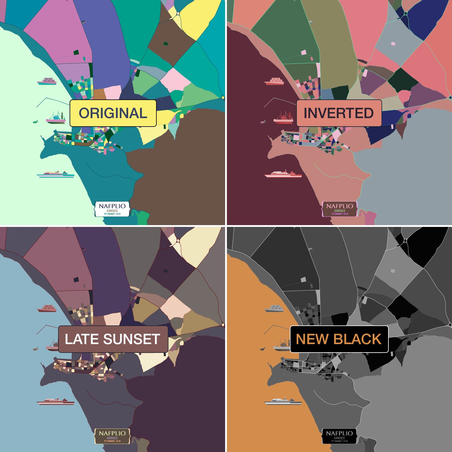 Nafplio Greece Map Print Modern Contemporary Chroma Color | Etsy