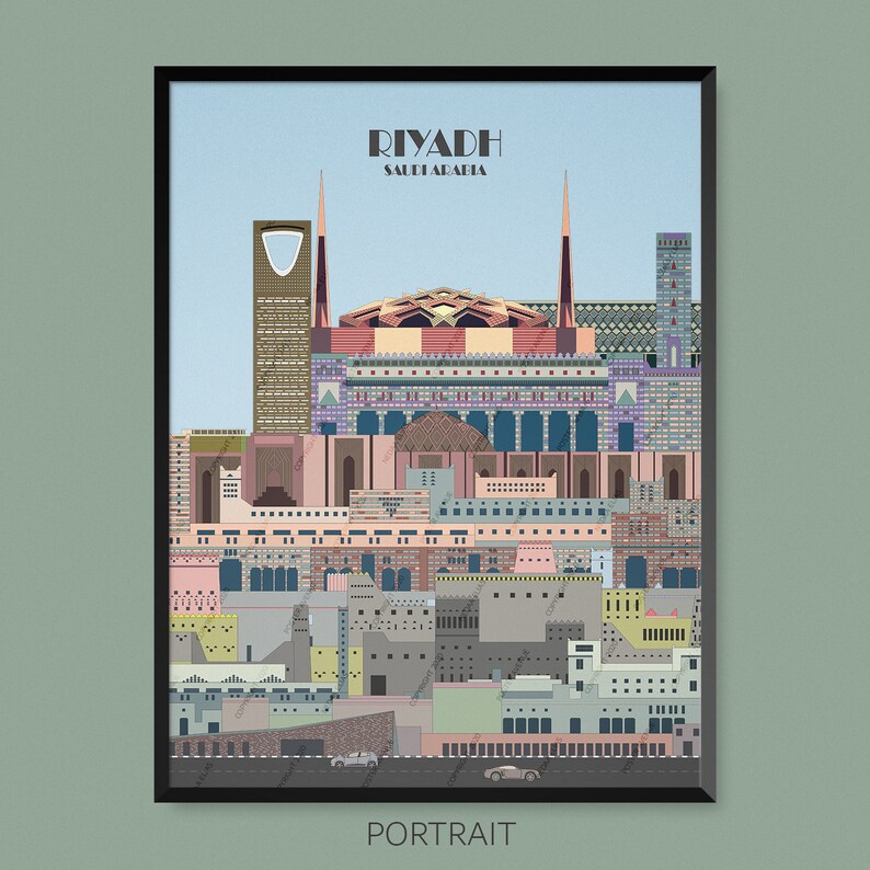 Riyadh Saudi Arabia Travel Poster City Print Tower Study - Etsy