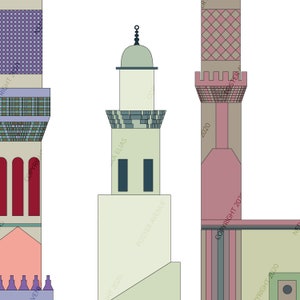 Mosques of Cairo, Egypt, Travel Poster, City Print, Mosque Illustration ...
