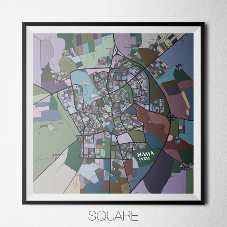 Hama Syria Map Print Modern Contemporary Chroma Color Map | Etsy