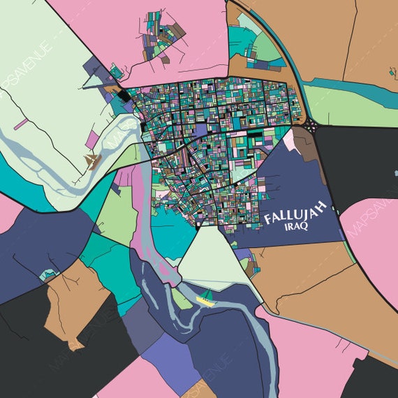 Fallujah Iraq Map Print Modern Contemporary Chroma Color | Etsy