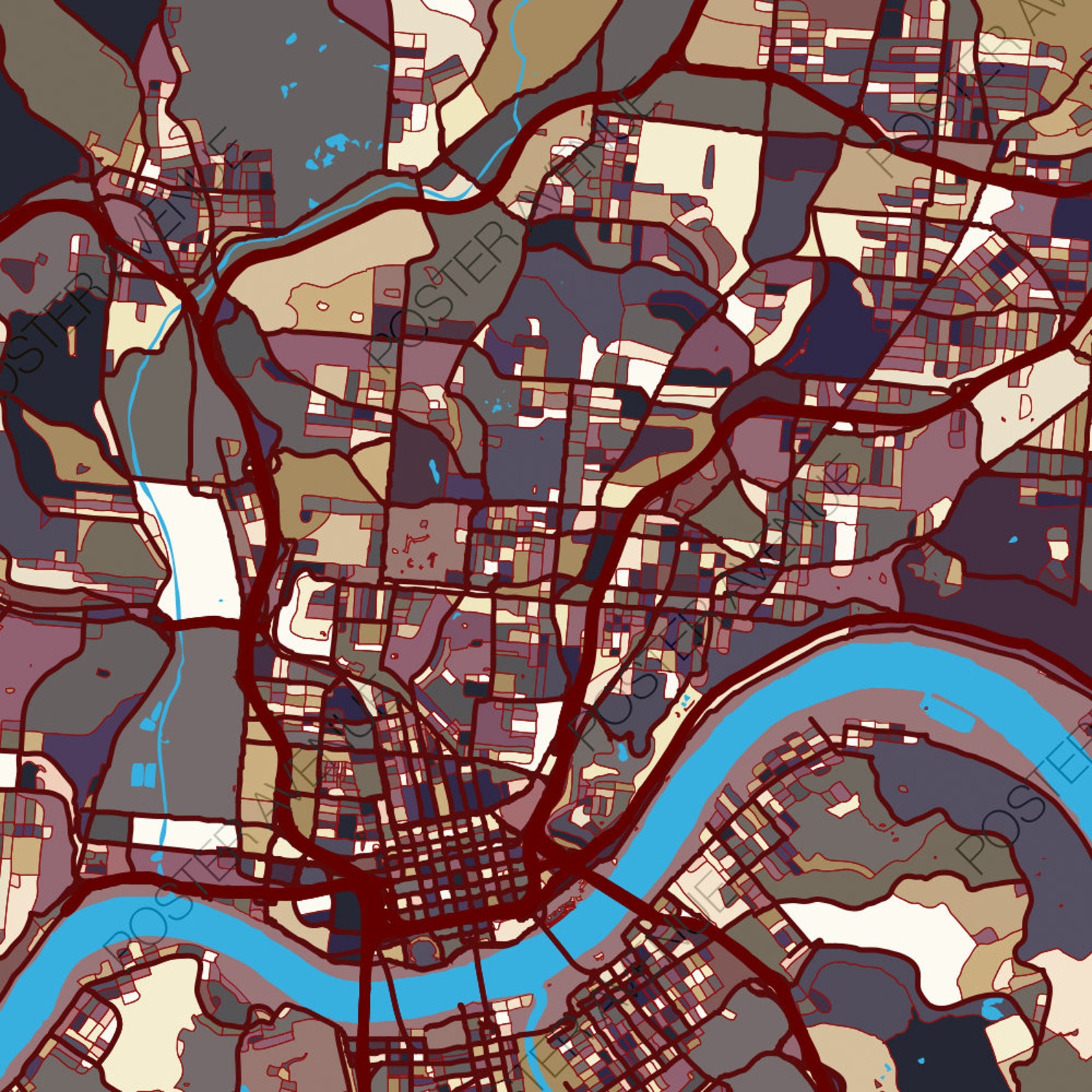 Covington Kentucky USA Map Print Modern Contemporary | Etsy