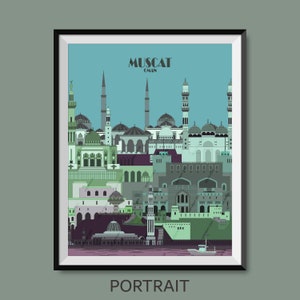 Muscat, Oman, Travel Poster, City Print, Mosque Drawing, Opera House ...