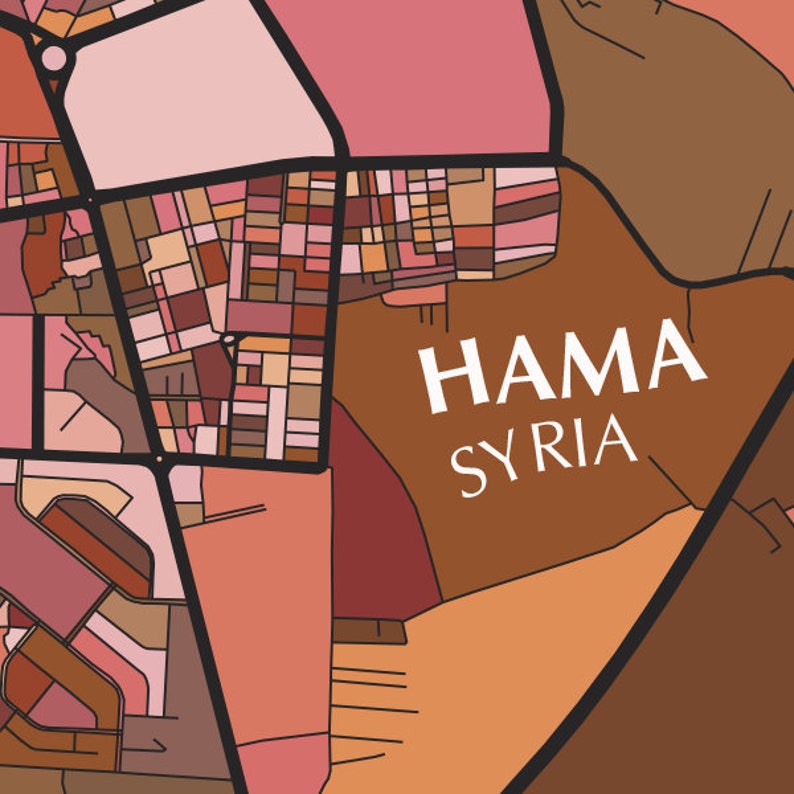 Hama Syria Map Print Modern Contemporary Chroma Color Map | Etsy