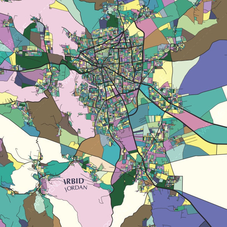 Irbid Jordan Map Print Modern Contemporary Chroma Color | Etsy