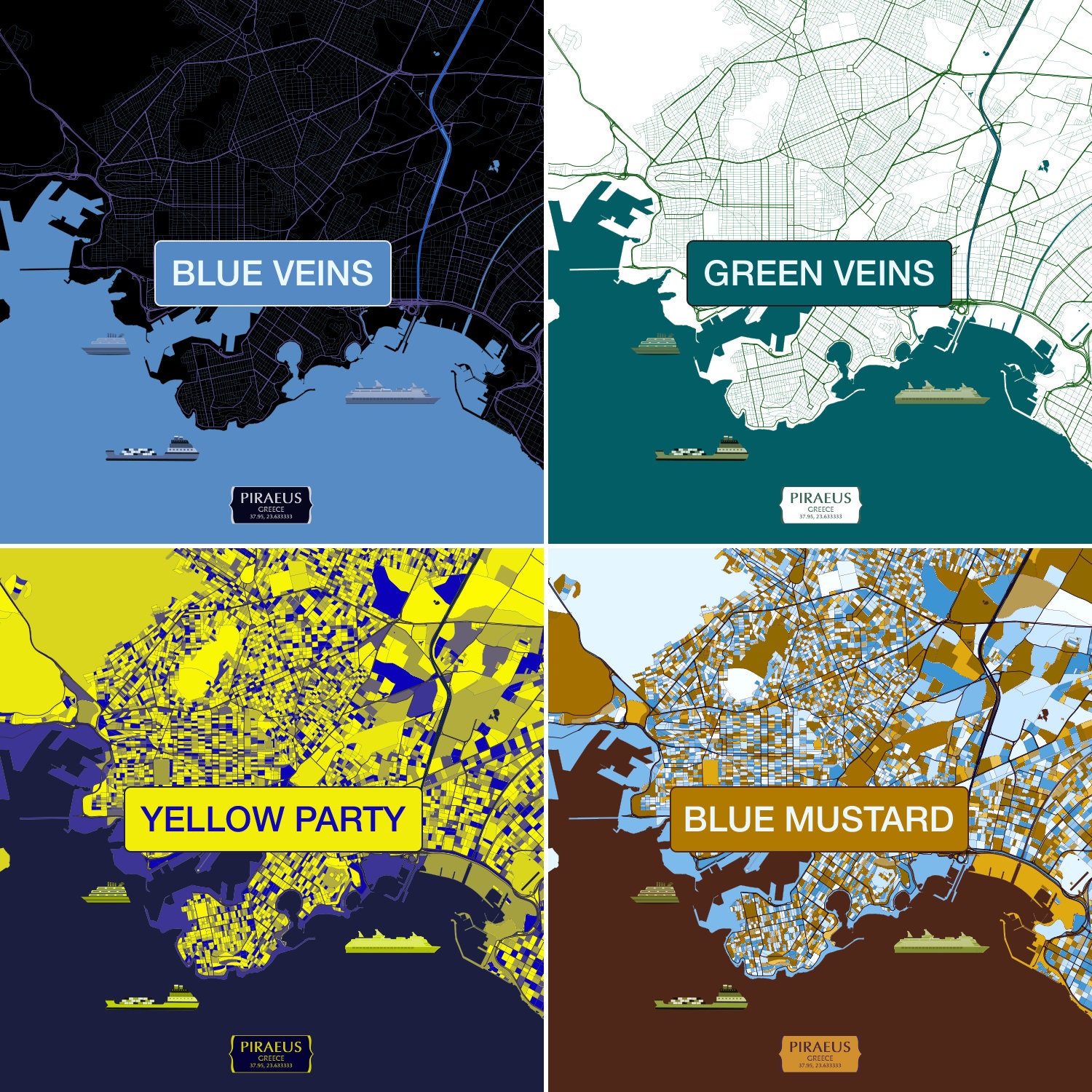 Piraeus Greece Map Print Modern Contemporary Chroma Color | Etsy