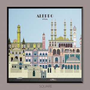 Aleppo, Syria, Travel Poster, City Print, Mosque Drawing, Church ...