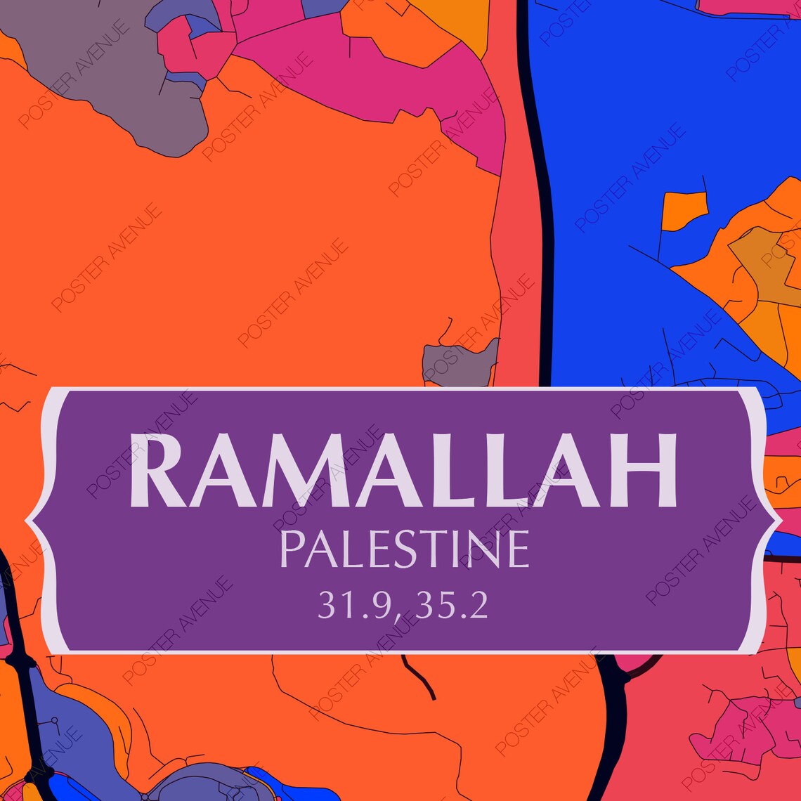 Ramallah Palestine Map Print Modern Contemporary Chroma | Etsy