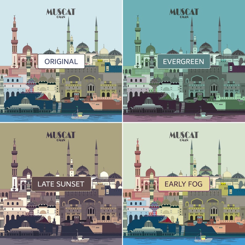 Muscat Oman Travel Poster City Print Mosque Drawing Opera - Etsy