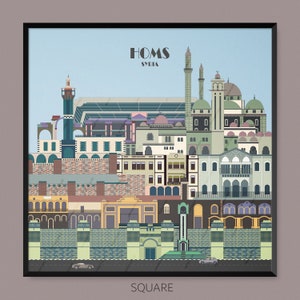 Homs, Syria, Travel Poster, City Print, Mosque Outline, Church ...
