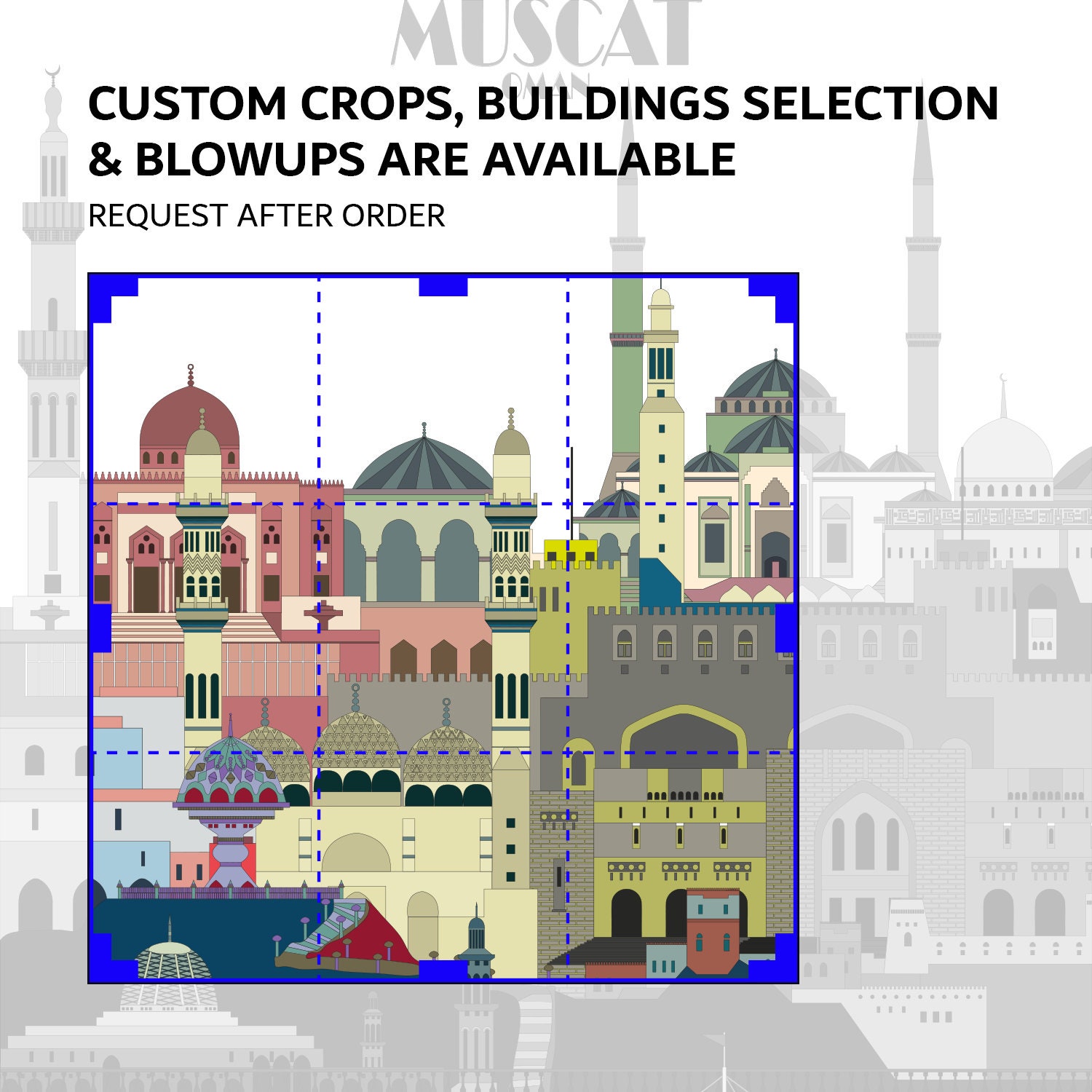 Muscat Oman Travel Poster City Print Mosque Drawing Opera | Etsy