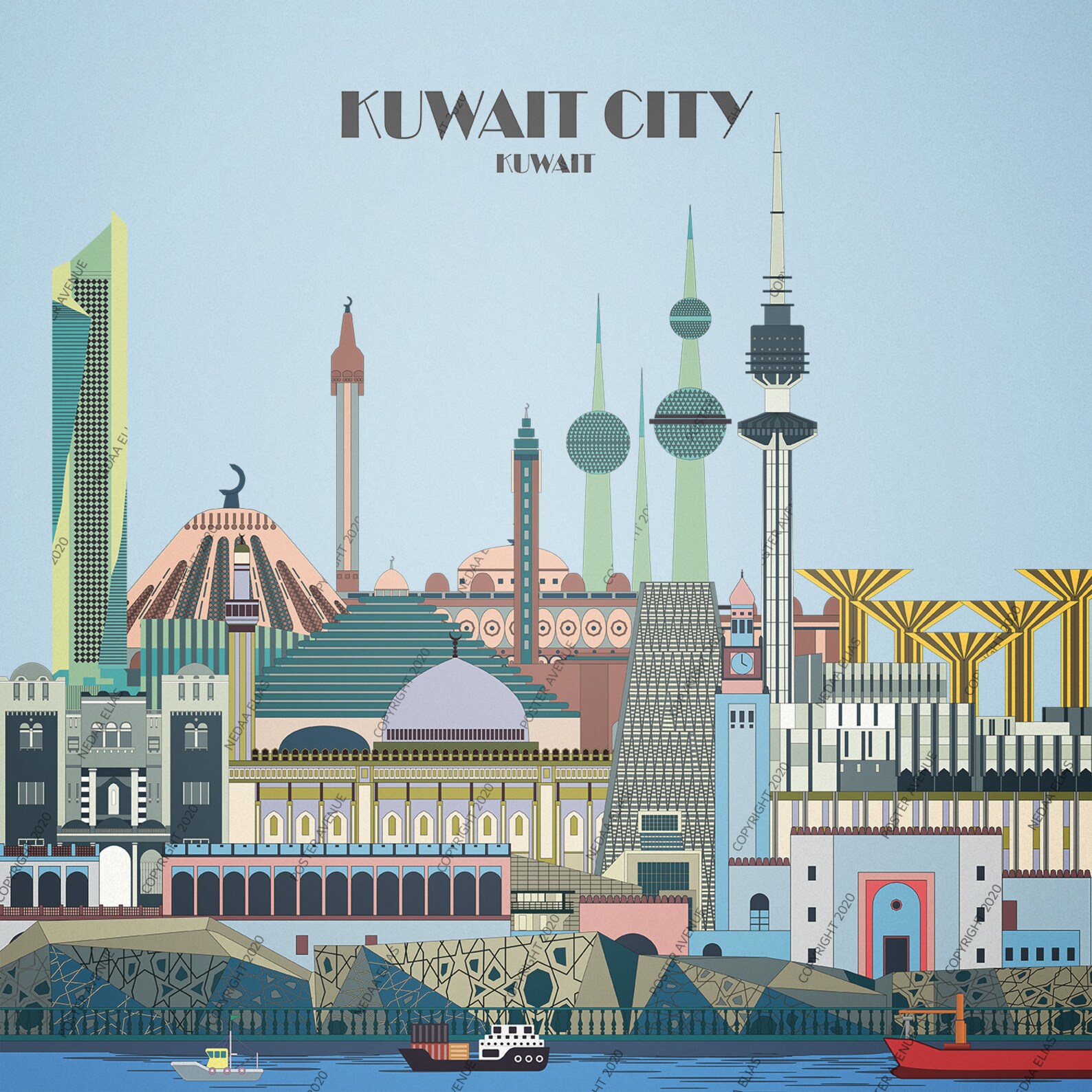 Kuwait City Kuwait Travel Poster City Print Mosque | Etsy