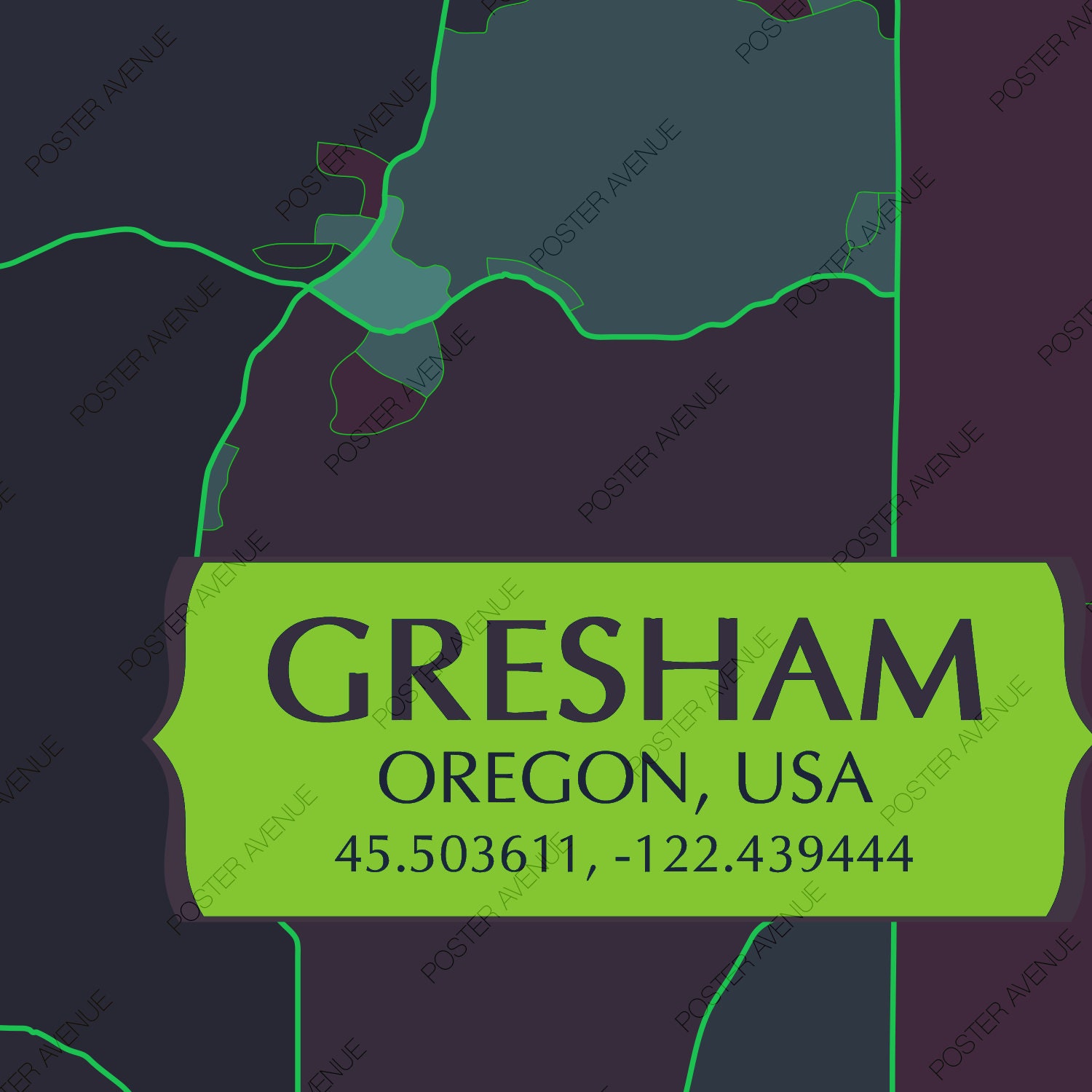 Gresham Oregon USA Map Print Modern Contemporary Chroma | Etsy