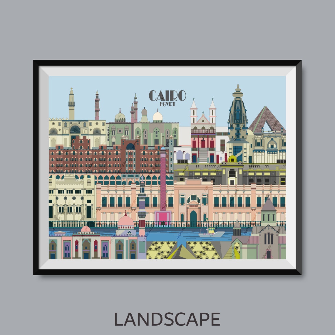 Cairo Egypt Travel Poster City Print Mosque Illustration - Etsy