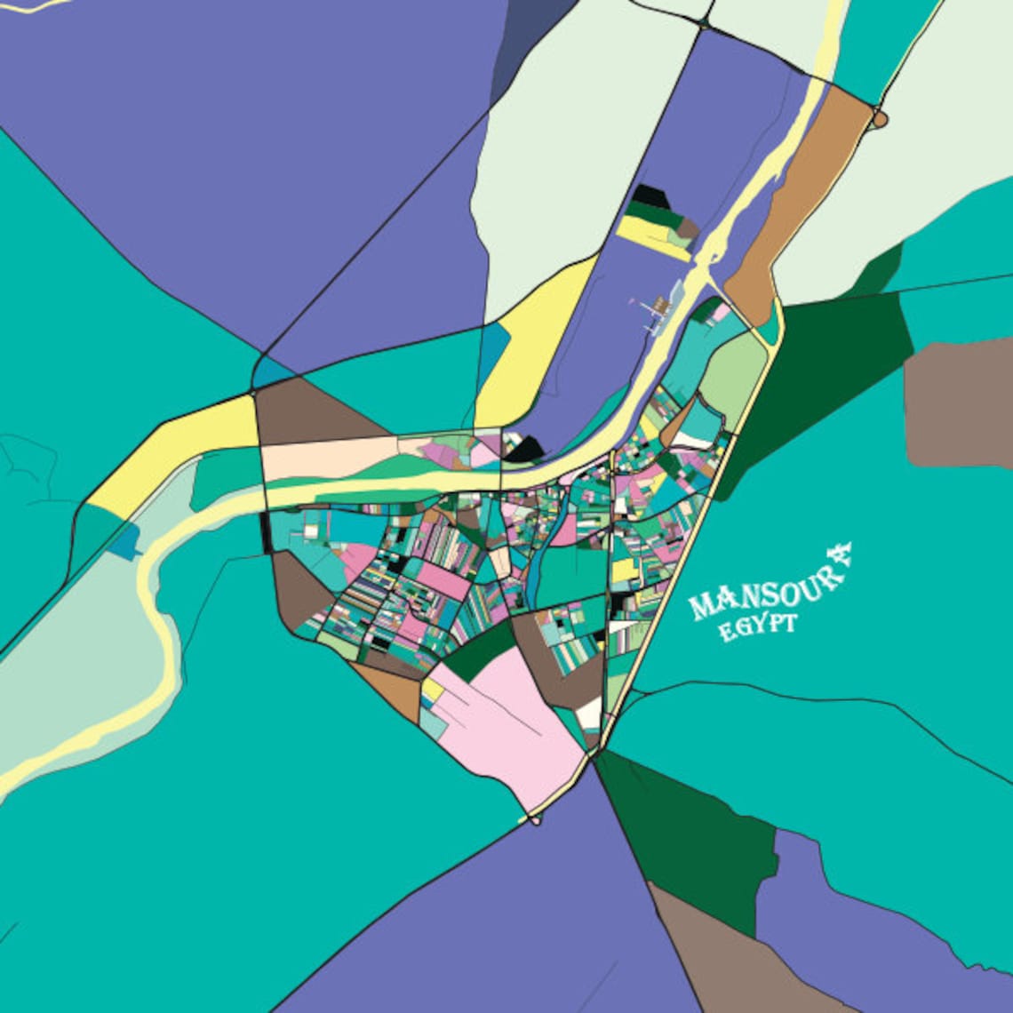 Mansoura Egypt Map Print Modern Contemporary Chroma Color | Etsy