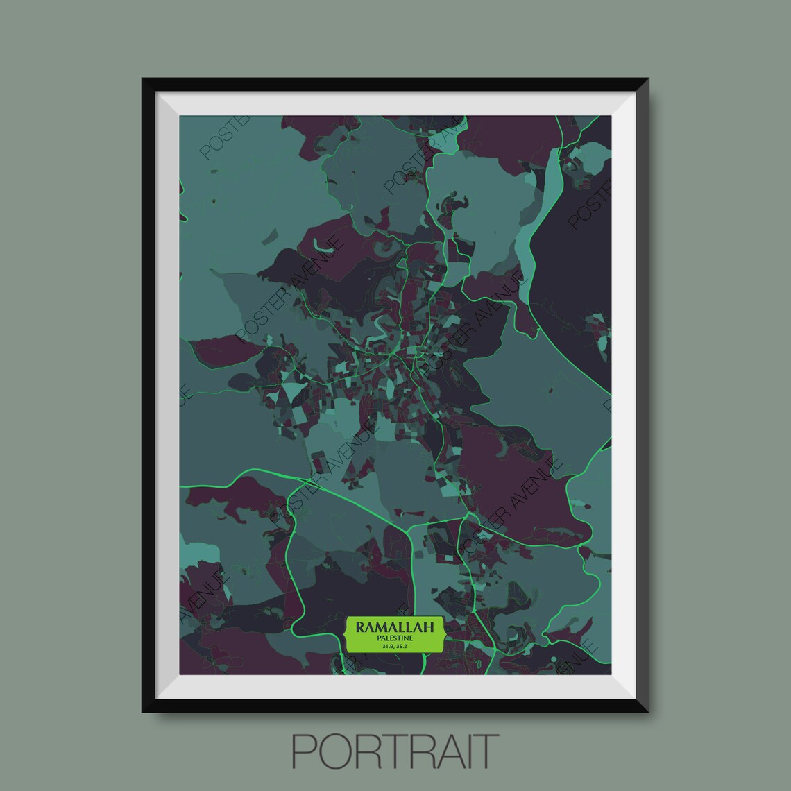 Ramallah Palestine Map Print Modern Contemporary Chroma | Etsy