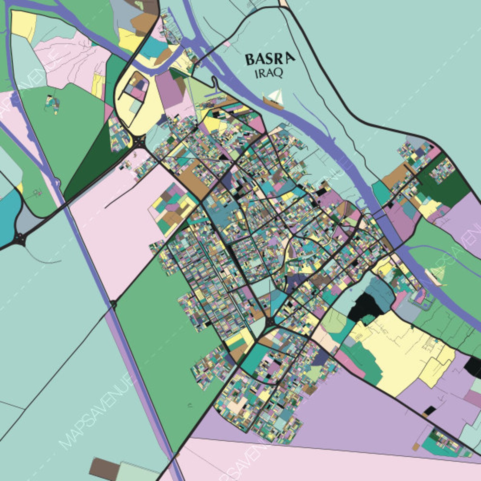 Basra Iraq Map Print Modern Contemporary Chroma Color Map | Etsy