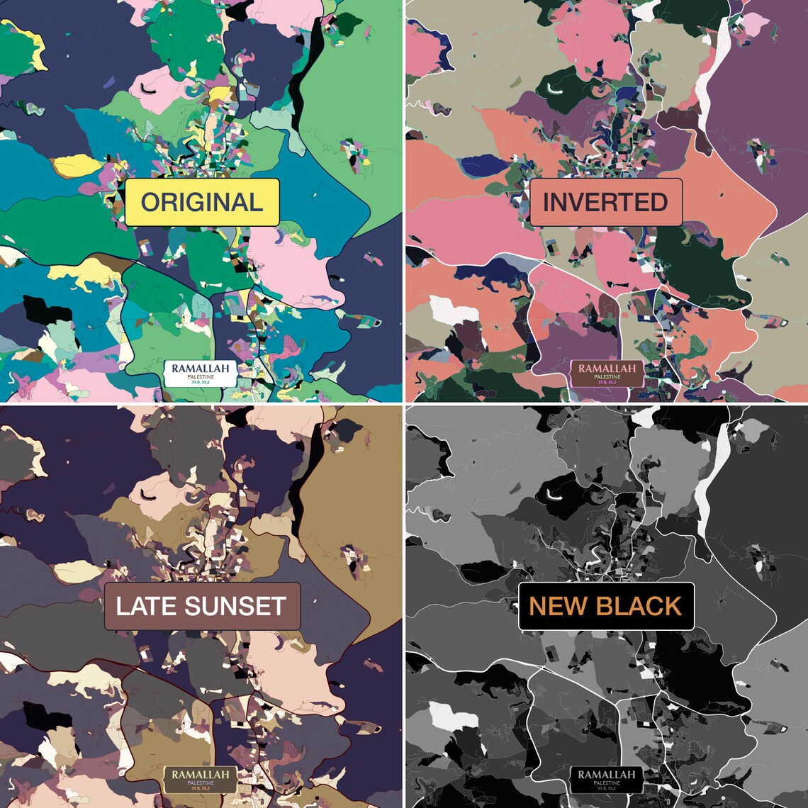 Ramallah Palestine Map Print Modern Contemporary Chroma | Etsy