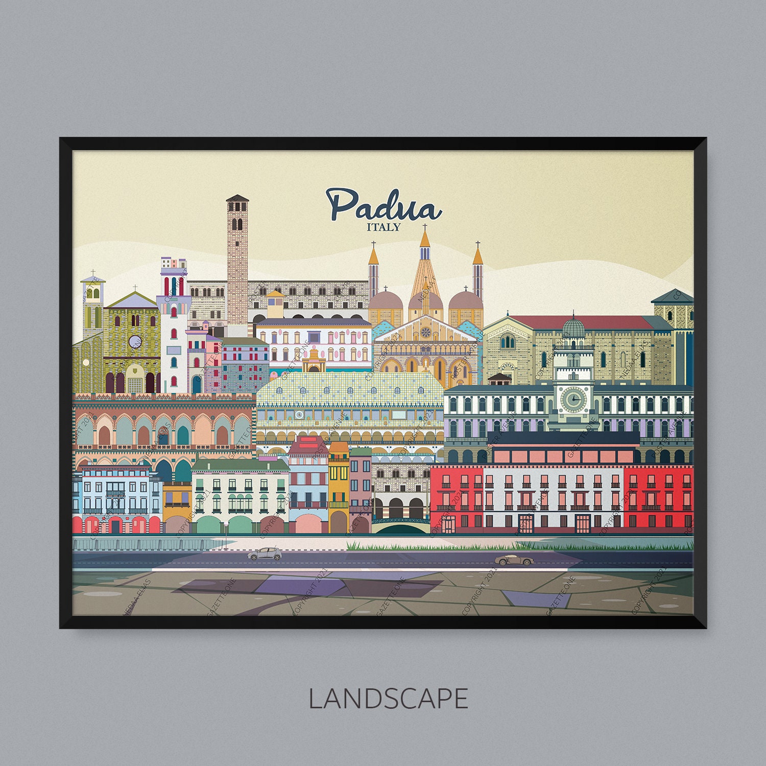 Padua, Italy, Travel Poster, City Print, Basilica Sketch, Observatory ...