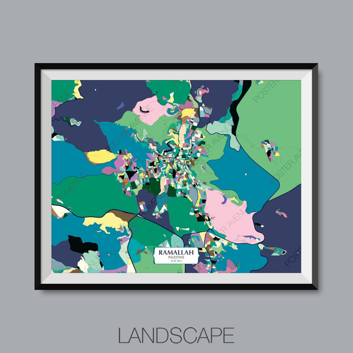 Ramallah Palestine Map Print Modern Contemporary Chroma | Etsy
