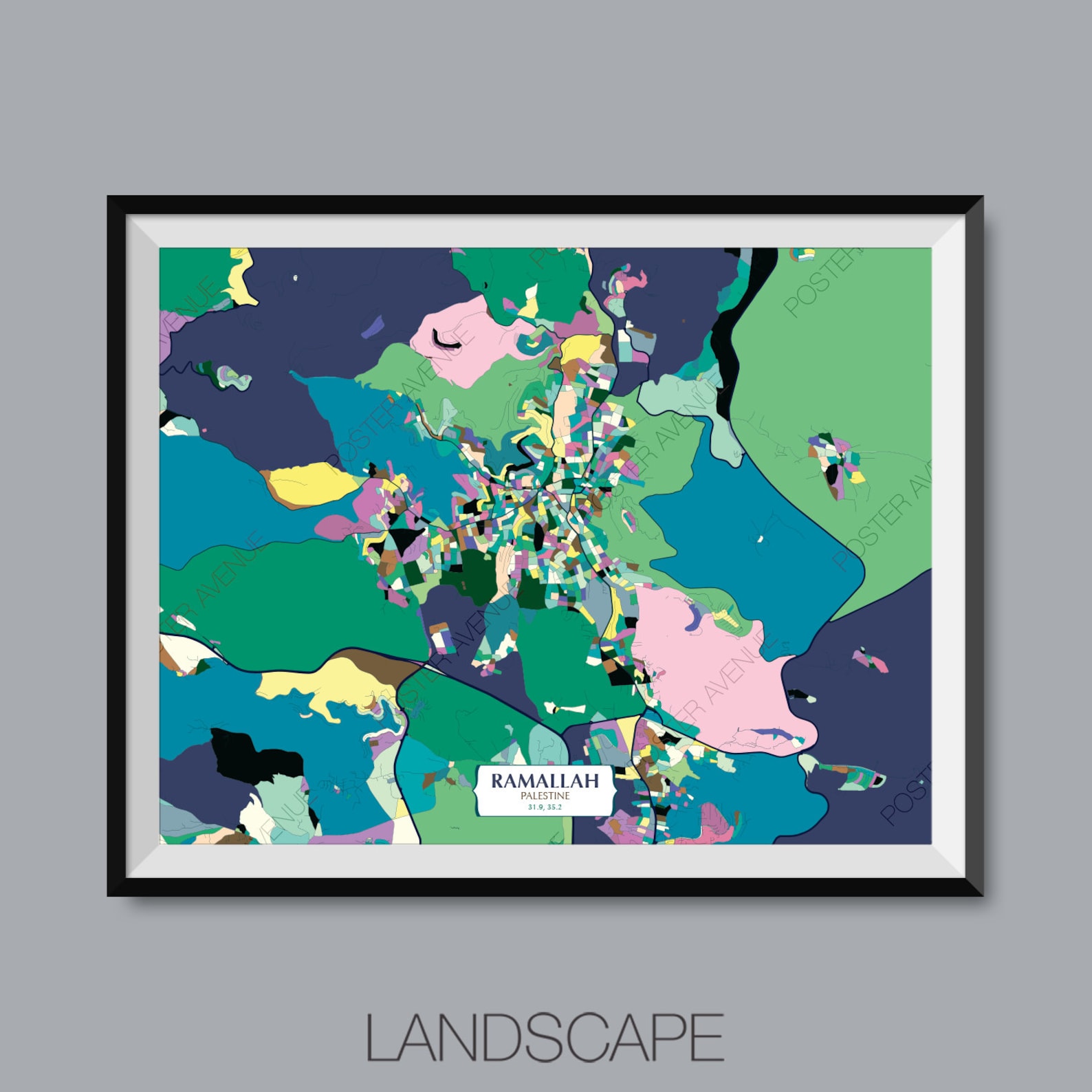 Ramallah Palestine Map Print Modern Contemporary Chroma | Etsy