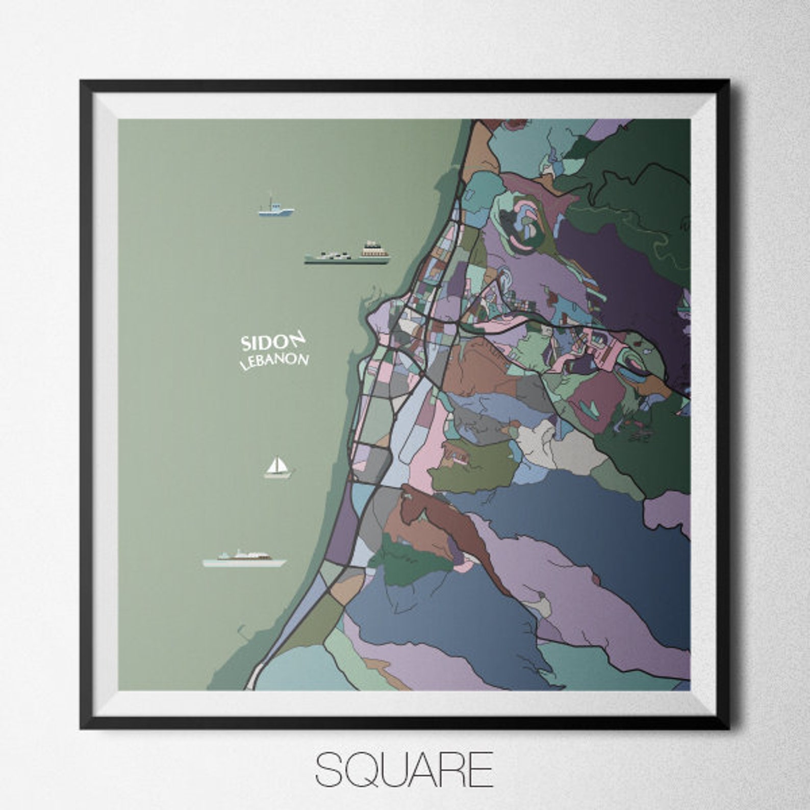 Sidon Lebanon Map Print Modern Contemporary Chroma Color | Etsy