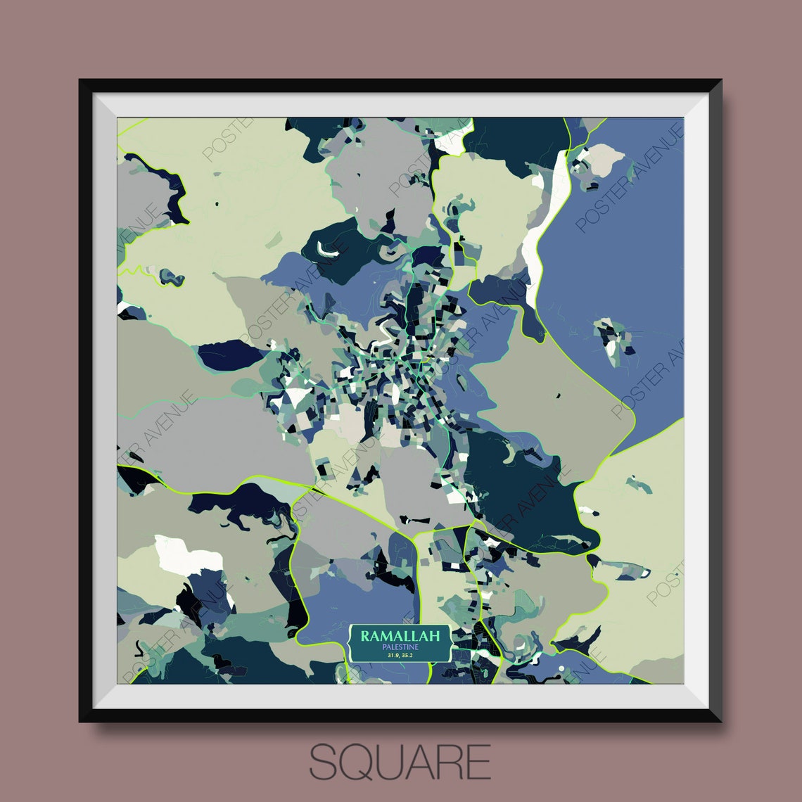 Ramallah Palestine Map Print Modern Contemporary Chroma | Etsy