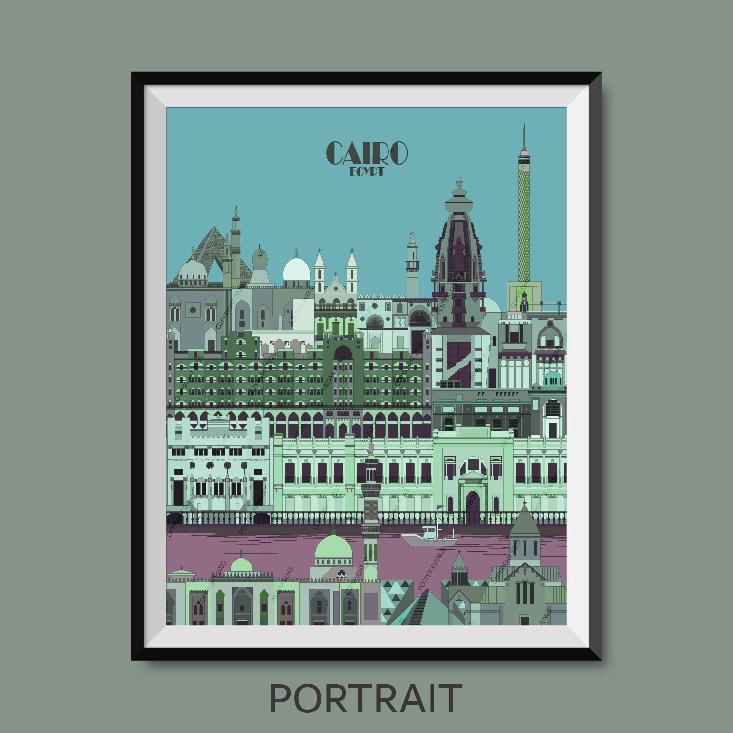 Cairo Egypt Travel Poster City Print Mosque Illustration - Etsy