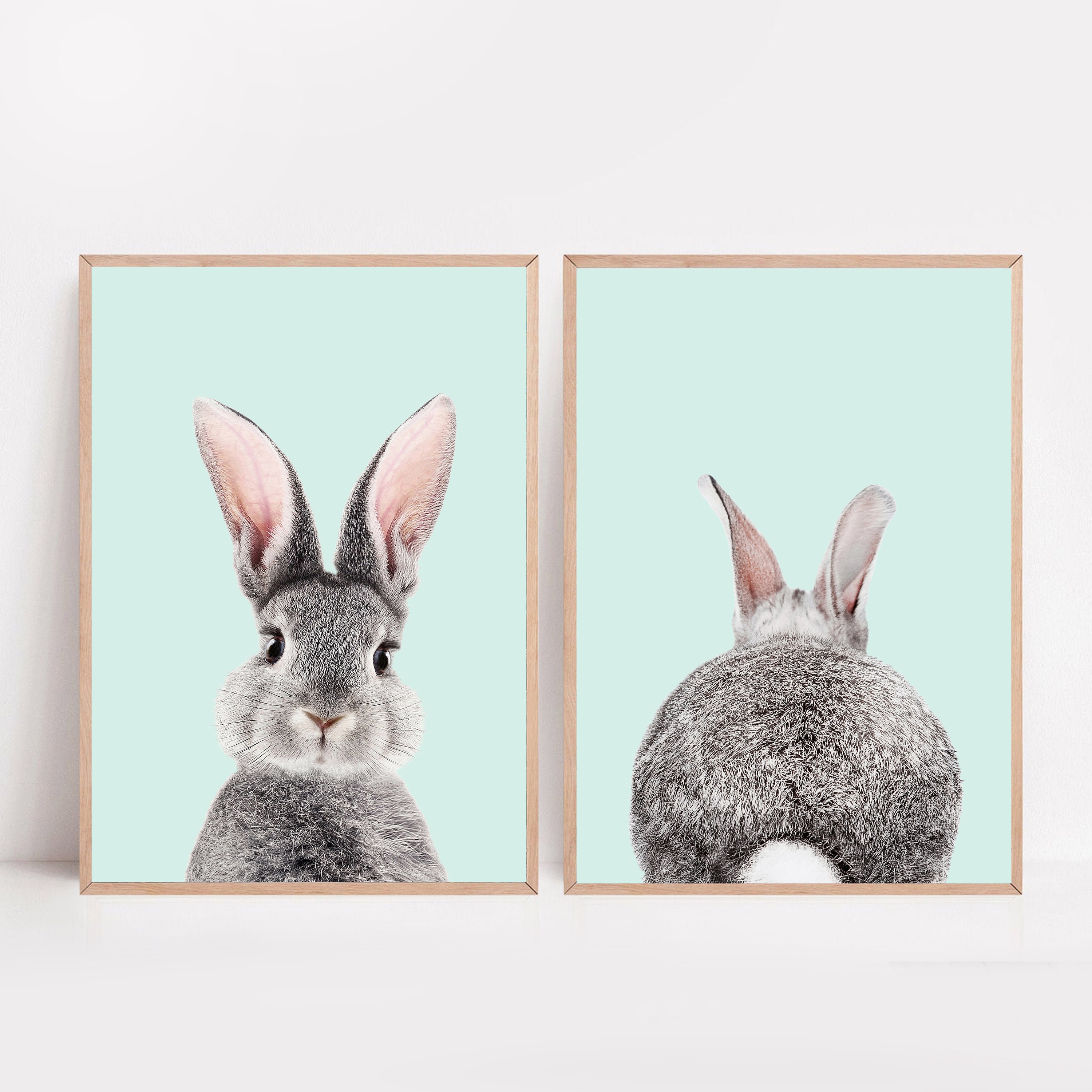 Bunny Rabbit Art Bunny Print Set Bunny Wall Art Green Nursery | Etsy