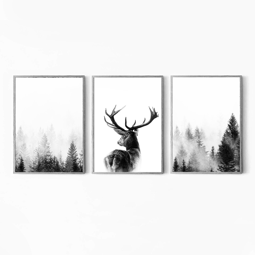 Deer Antlers Art 3 Piece Wall Art Woodland Wall Decor Digital Download ...
