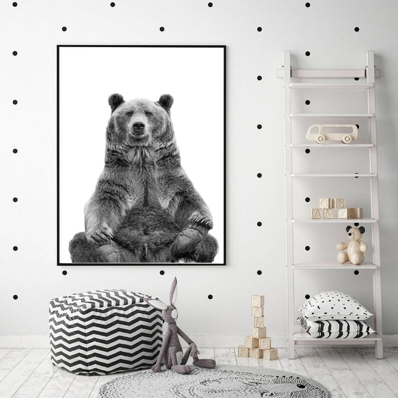 Grizzly Bear Wall Art Digital Print Woodland Nursery Decor | Etsy
