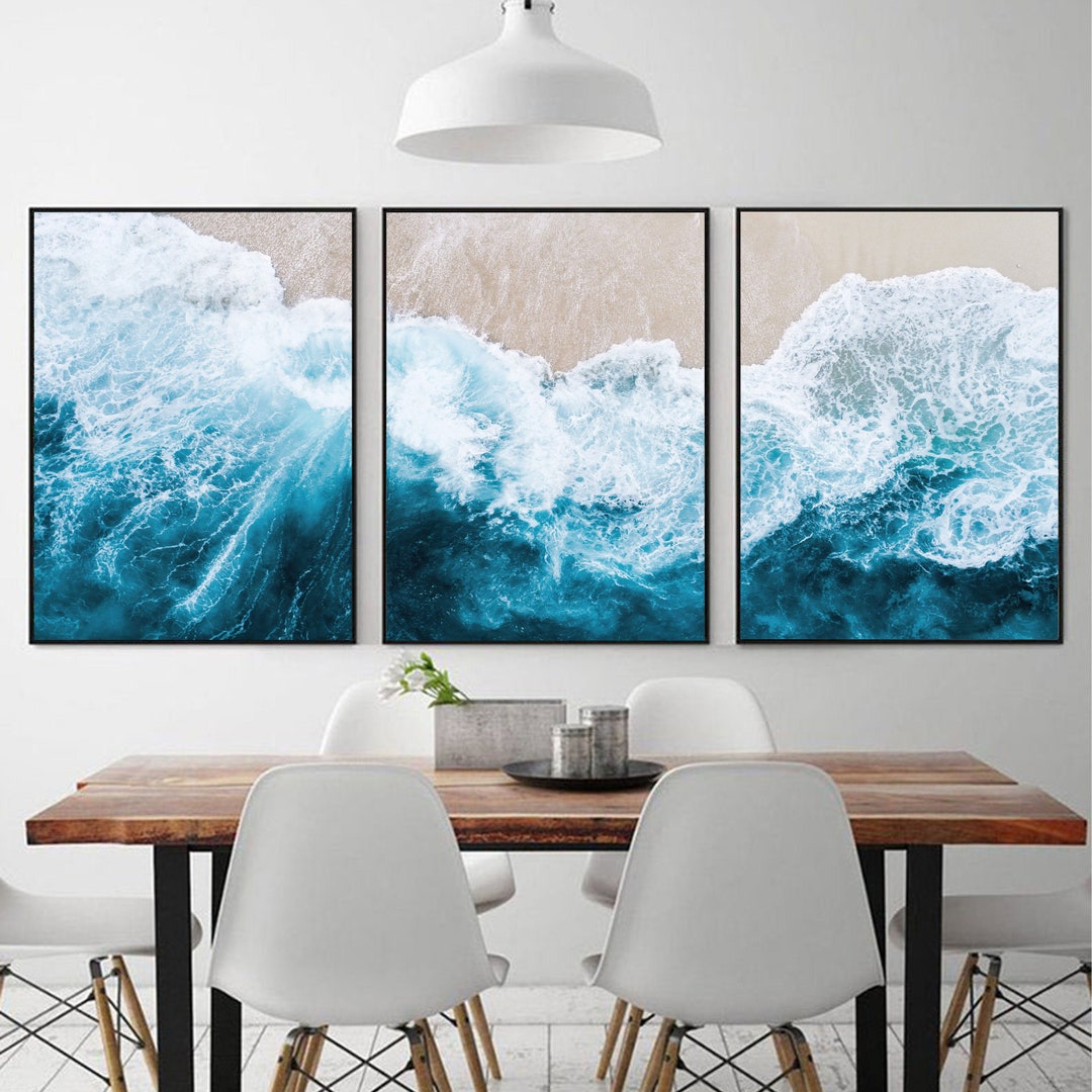3 Piece Wall Art Ocean Wave Prints Aerial Beach Triptych Coastal Wall ...