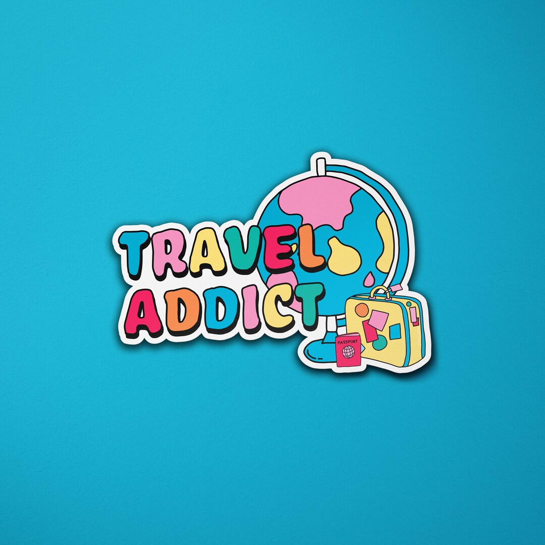 Travel Addict Globe Vinyl Sticker | Travel Passport Suitcase ...