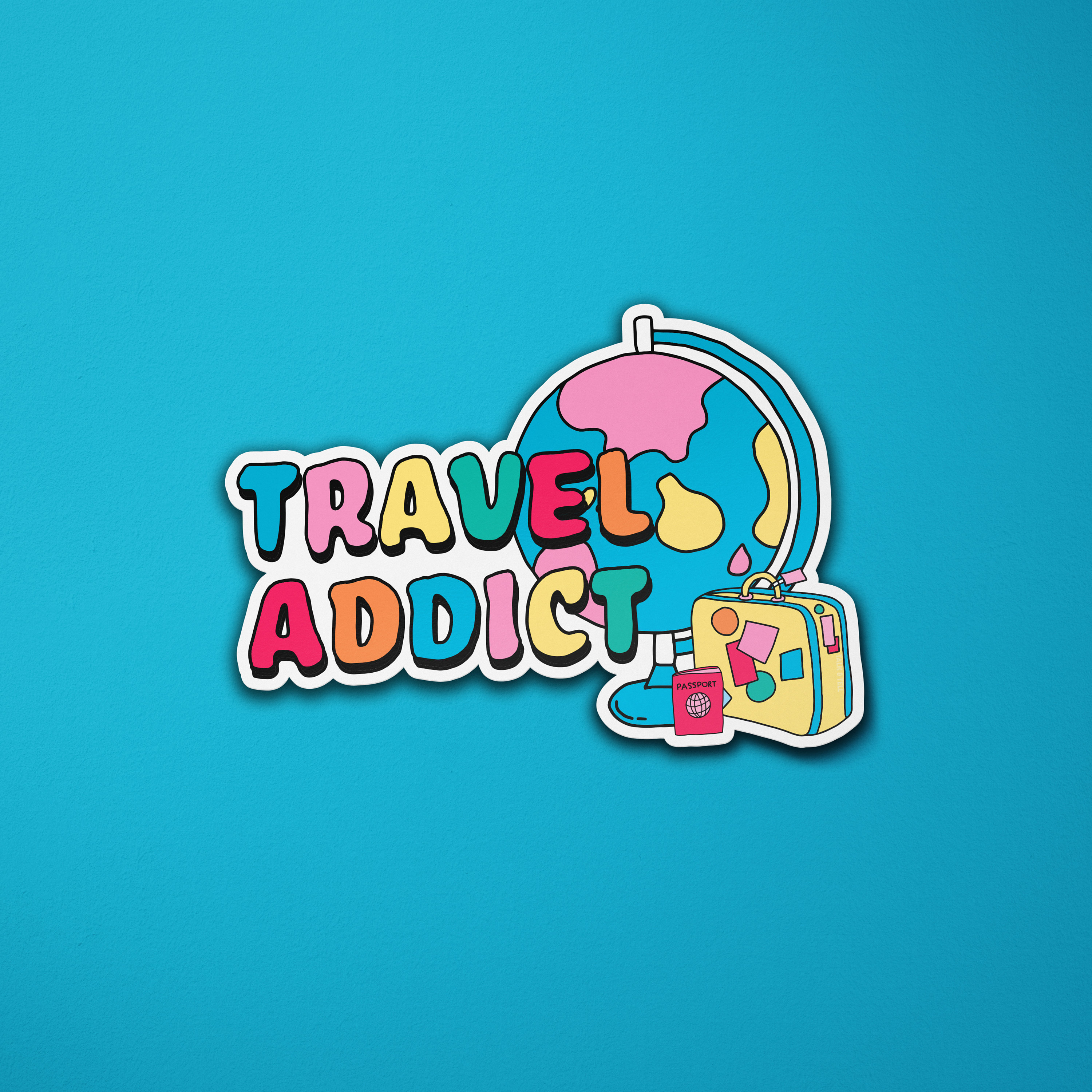Travel Addict Globe Vinyl Sticker | Travel Passport Suitcase ...