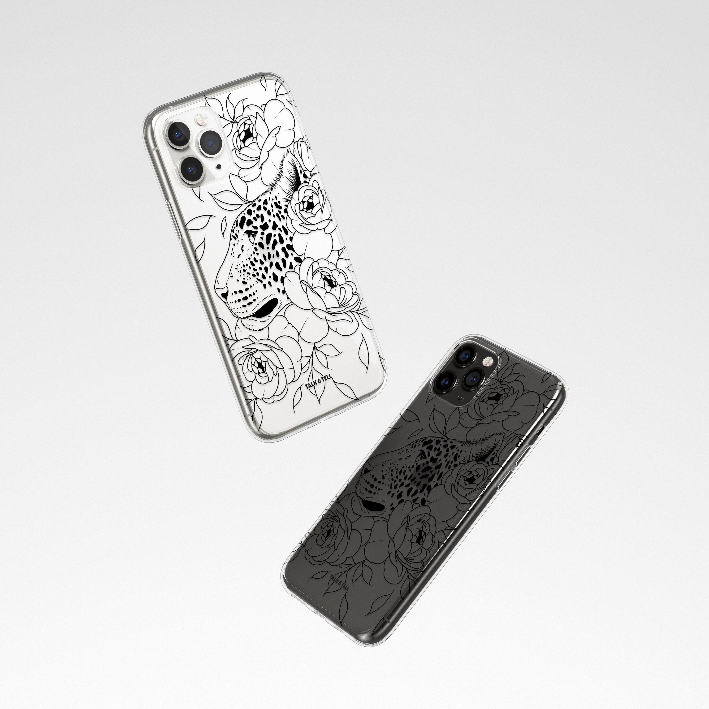 Leopard Floral Line Tekening Tattoo iPhone Case Eenvoudig - Etsy België