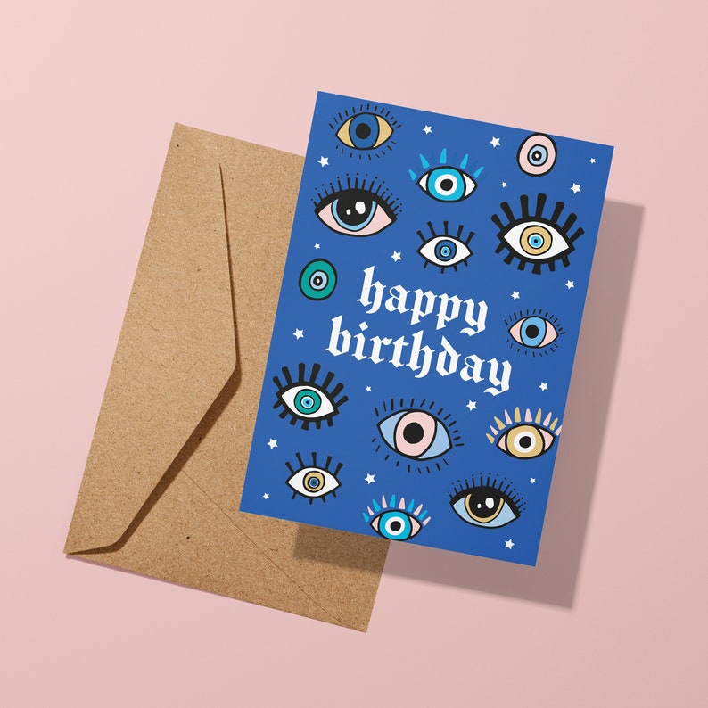 Evil Eye Happy Birthday Greeting Card Boho Cute Card - Etsy