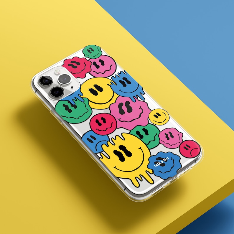 Happy Emoji Face iPhone Case | Trippy Drippy Rave | Bold Colourful ...