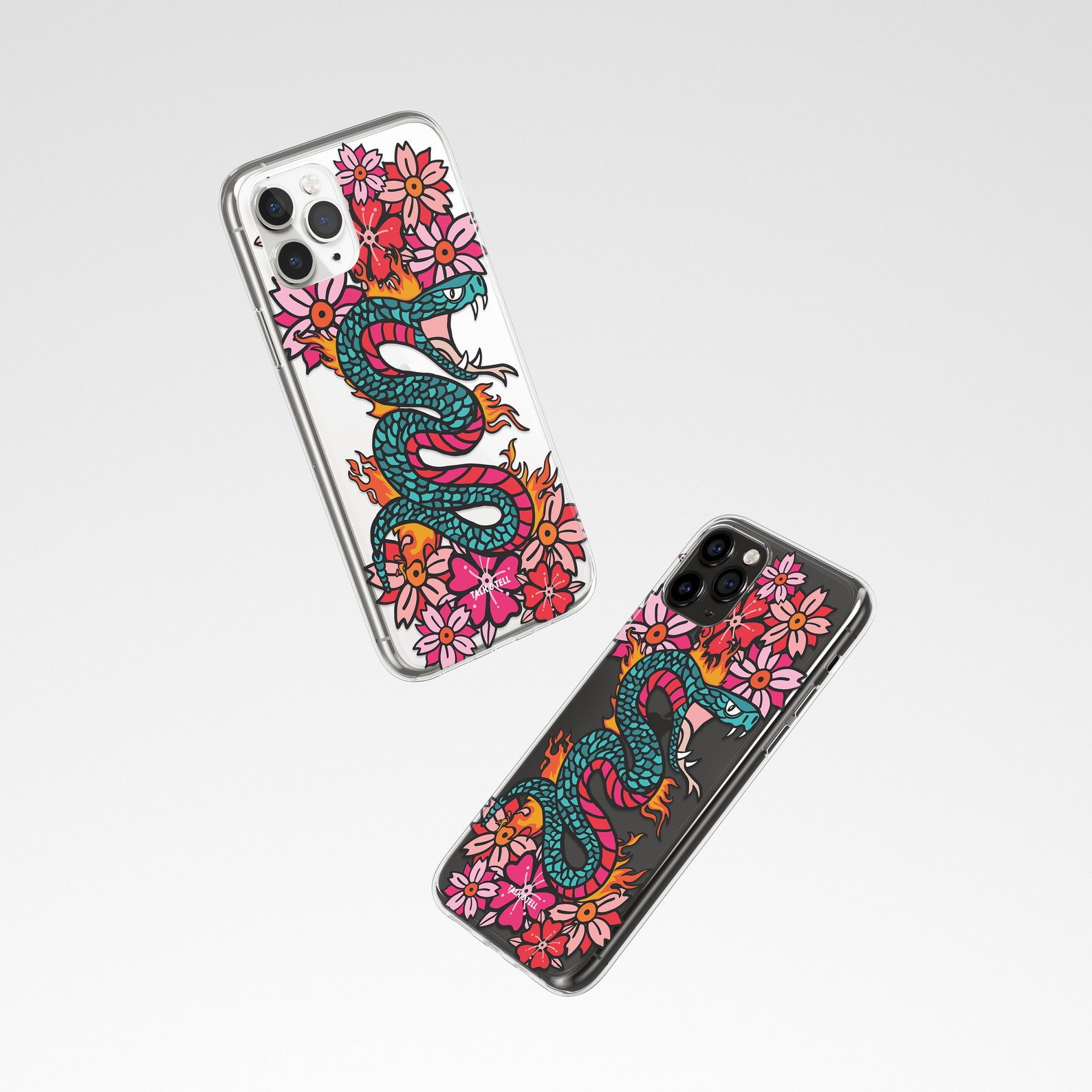Japanese Snake Iphone Case Tattoo Style Floral Flames - Etsy UK