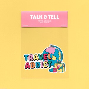Travel Addict Globe Vinyl Sticker | Travel Passport Suitcase ...