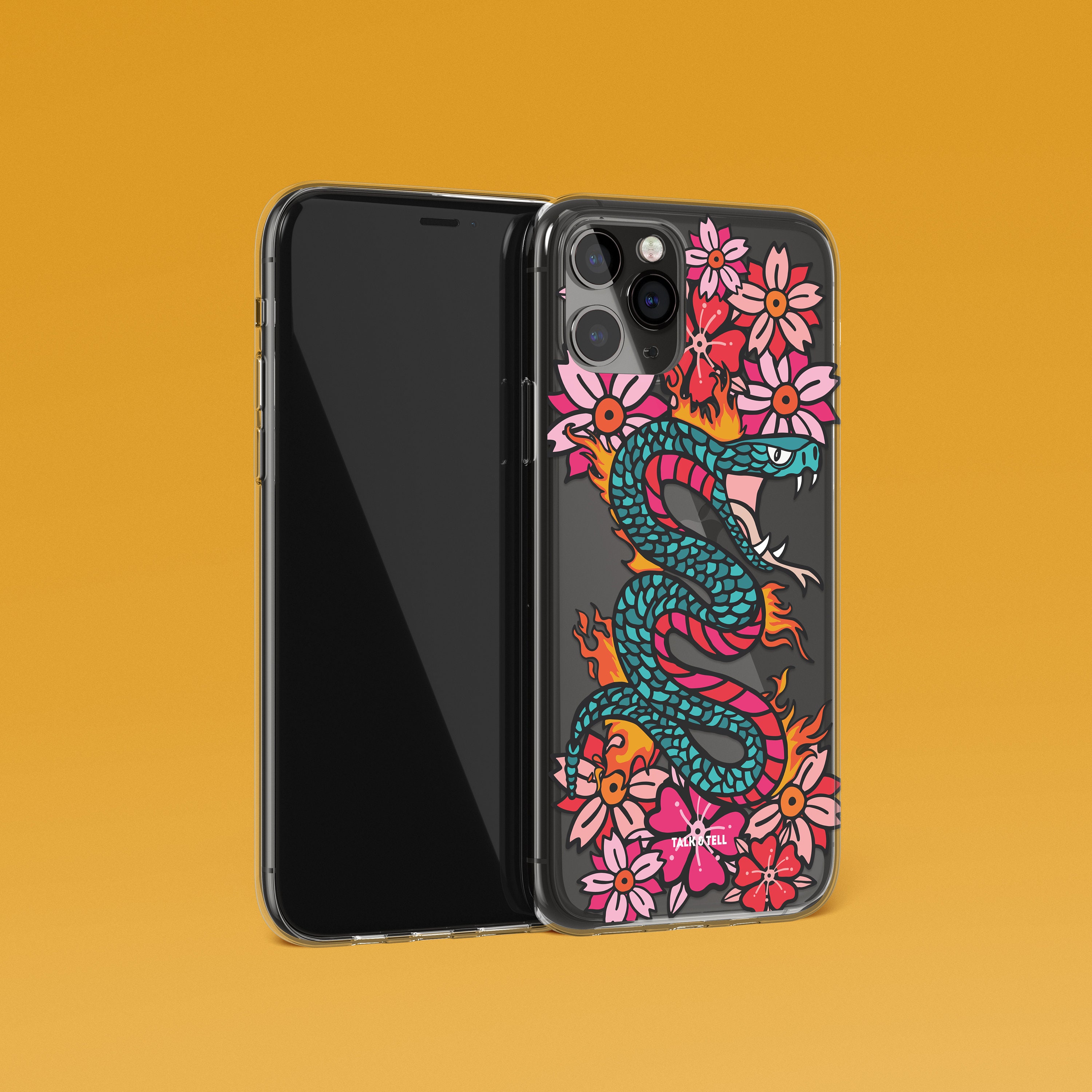Japanese Snake Iphone Case Tattoo Style Floral Flames - Etsy UK