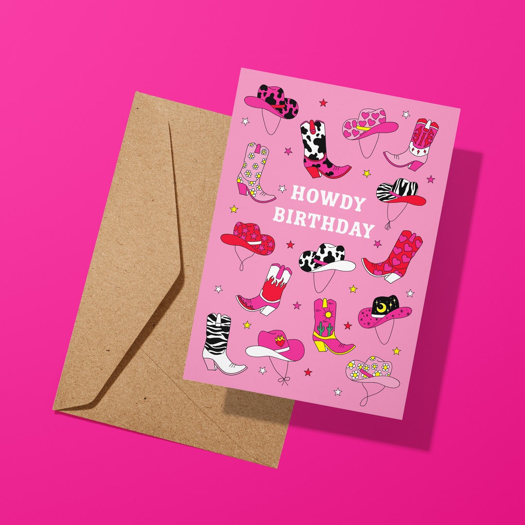 Cowgirl Birthday Greeting Card | Western Cowboy Theme | Cute Pink Card ...