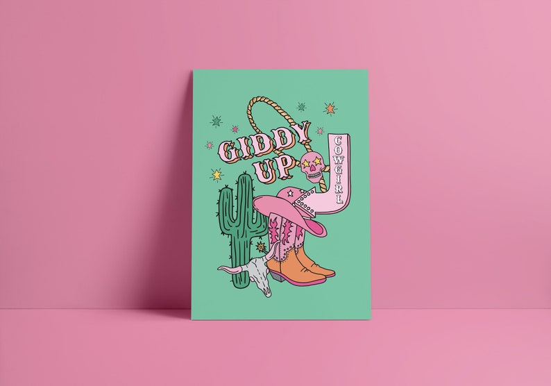 Giddy up Cowgirl Art Print | A5 A4 A3 | Unframed Art | Poster | Home ...