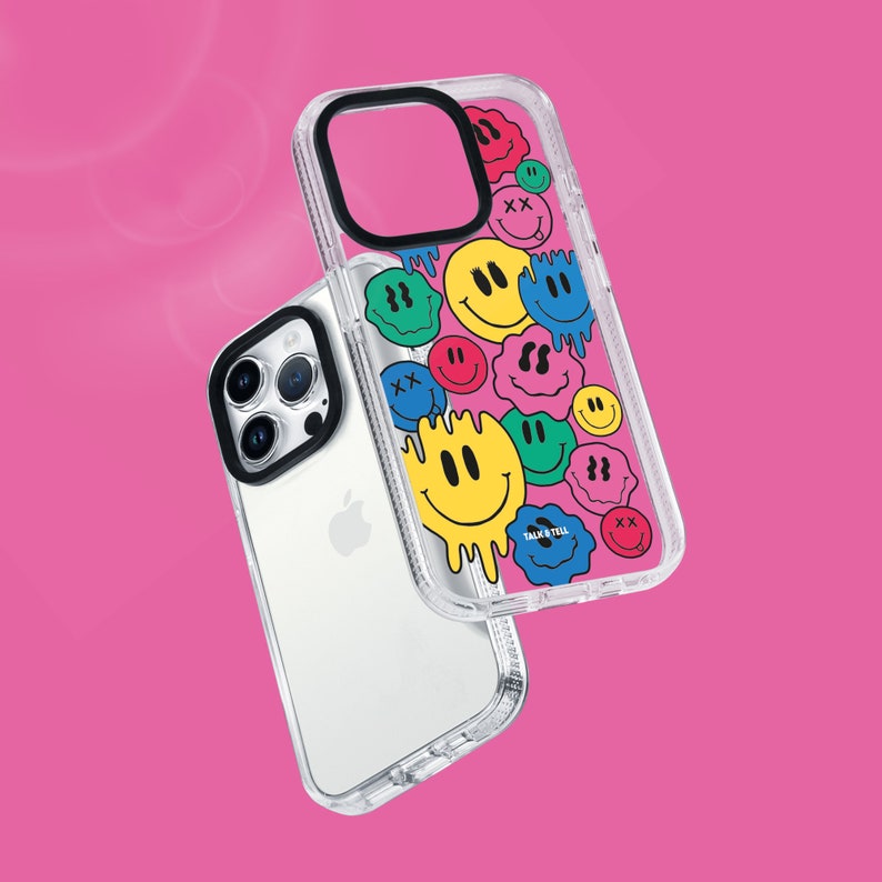 Happy Emoji Face iPhone Case | Trippy Drippy Rave | Bold Colourful ...