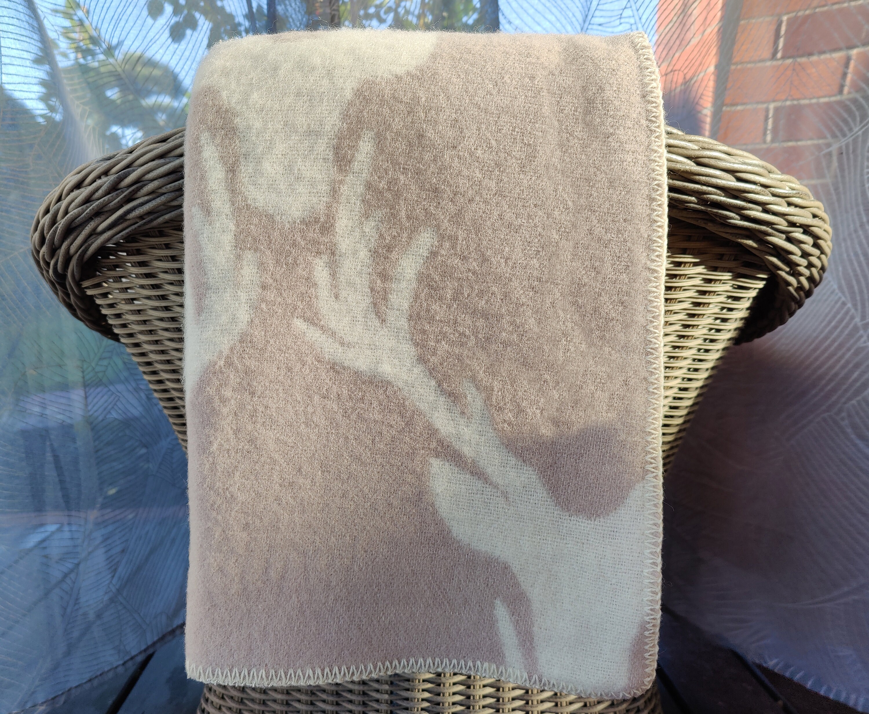 Natural Wool Blanket, Pink and White With Deer Antlers, Wool Gift, Home ...