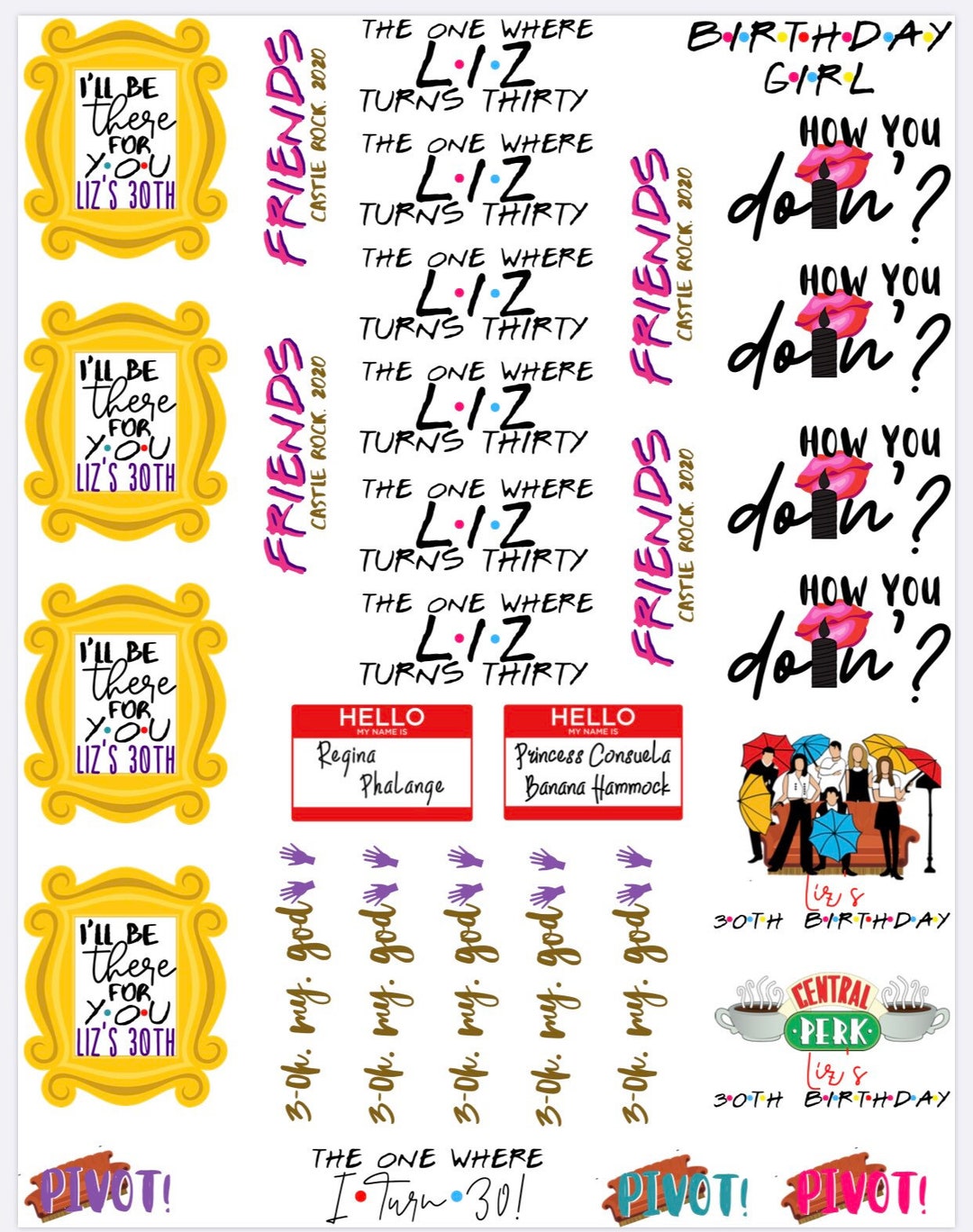 Friends Theme 30th Birthday Temporary Tattoos- W/ FREE Party Print ...
