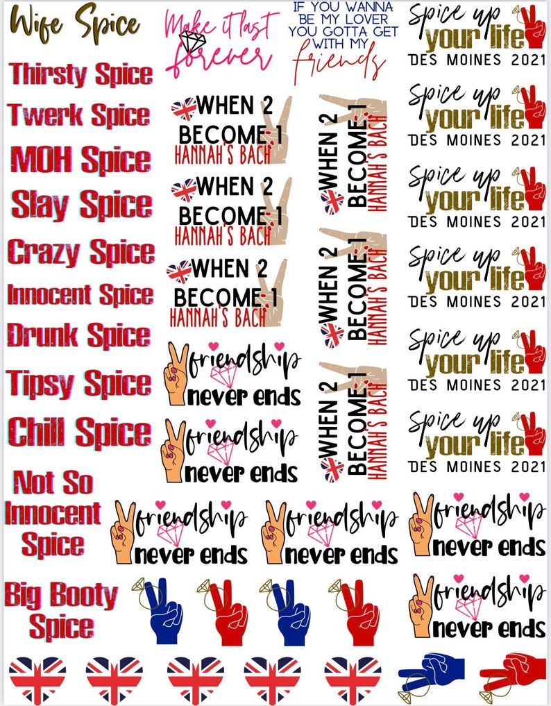 Spice Girls Theme Bachelorette Party Temporary Tattoos Custom - Etsy