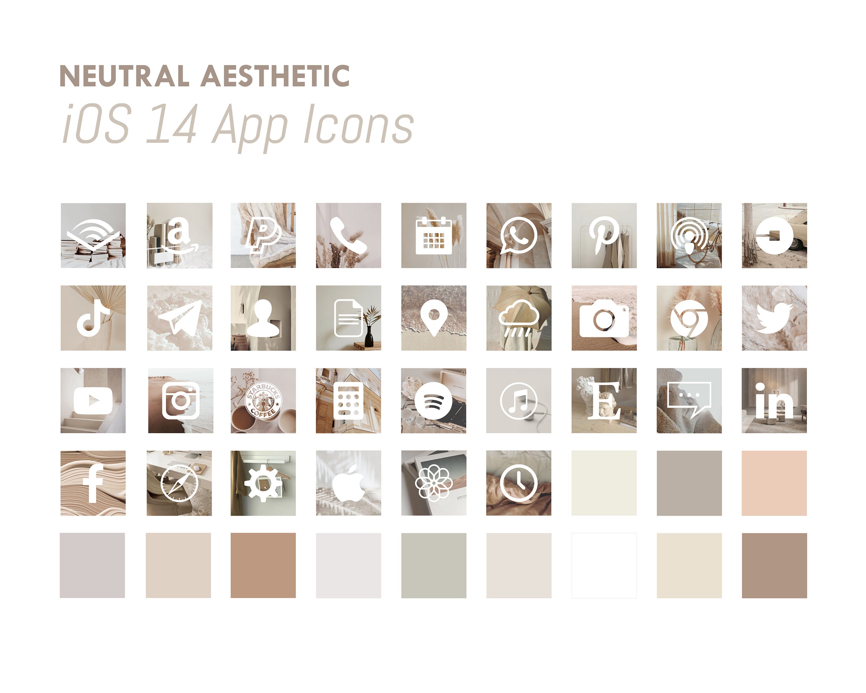 Custom Neutral Aesthetic iPhone Ios 14 App Icons + Background, iPhone ...