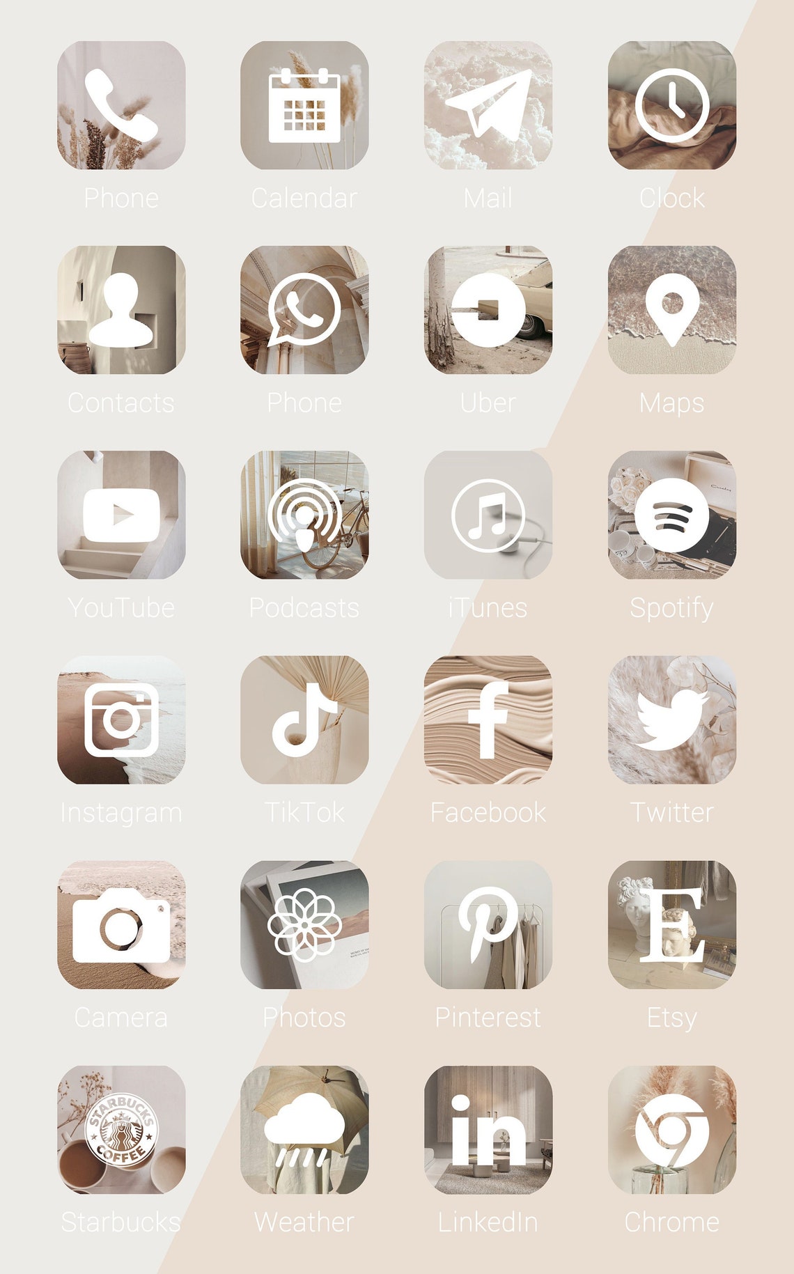 Custom Neutral Aesthetic iPhone Ios 14 App Icons + Background, iPhone ...